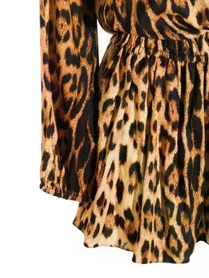 Roberto Cavalli Leopard-print Long-sleeve Dress