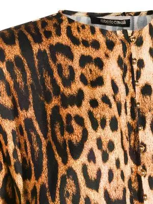 Roberto Cavalli Leopard-print Long-sleeve Dress