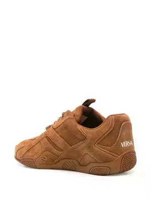 Versace Galaxia Suede Low Top Lace Up Sneakers - Brown