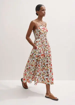 ME+EM Cotton Rosebush Print Midi Dress