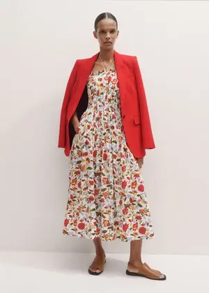 ME+EM Cotton Rosebush Print Midi Dress