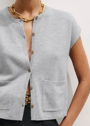 ME+EM Cashmere Button-front Vest - Grey Melange