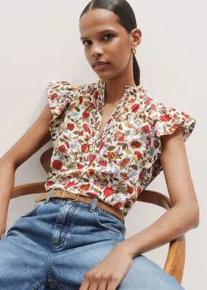 ME+EM Cotton Voile Rosebush Print Blouse