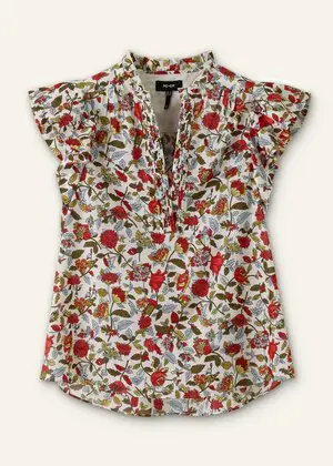 ME+EM Cotton Voile Rosebush Print Blouse