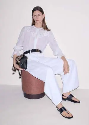 ME+EM Cotton Voile Embroidered Blouse - Soft White
