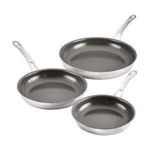 ANOLON Everlast Stainless Steel Ceramic Nonstick 3 Piece Frying Pan Set - Silver