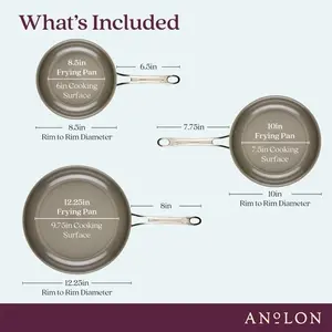 ANOLON Everlast Stainless Steel Ceramic Nonstick 3 Piece Frying Pan Set
