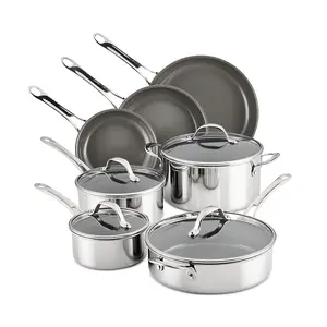 ANOLON Everlast Stainless Steel Ceramic Nonstick 11 Piece Cookware Set - Silver
