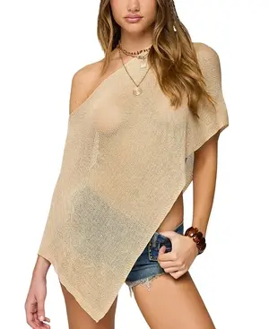 EDIKTED Azalia Asymmetric Knit Top - Beige