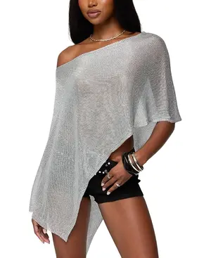 EDIKTED Azalia Asymmetric Knit Top - Silver