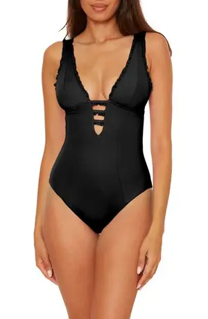 BECCA® By Rebecca Virtue Frills Plunge One-piece Swimsuit - Black