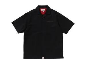A BATHING APE Dragon Embroidery Open Collar Shirt - Black