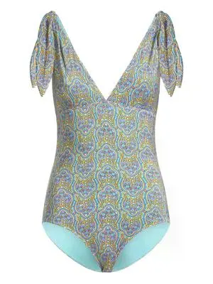 Etro Paisley Print Tie-shoulder Swimsuit - Blue
