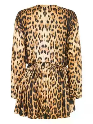 Roberto Cavalli Leopard-print Long-sleeve Dress