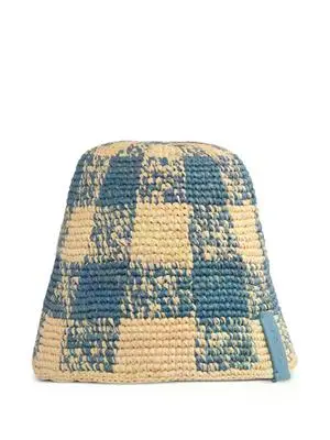 Loewe Checkered Straw Bucket Hat - Neutrals