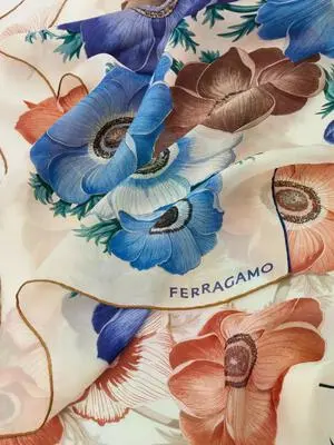 FERRAGAMO Anemone-print Silk Scarf - Blue