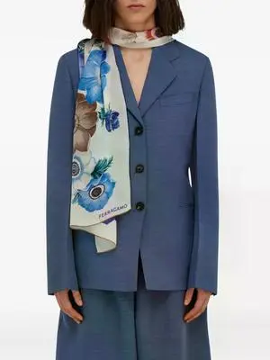 FERRAGAMO Anemone-print Silk Scarf - Blue
