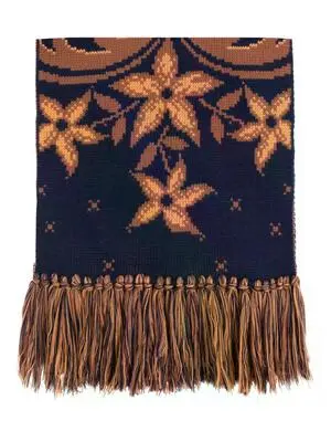 Etro Floral-jacquard Fringed Scarf - Blue