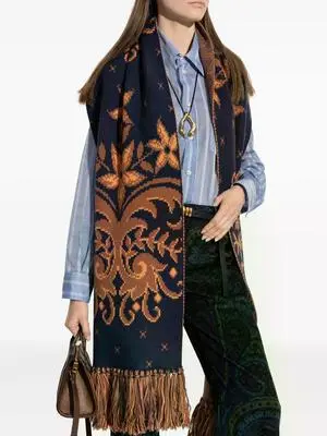 Etro Floral-jacquard Fringed Scarf - Blue