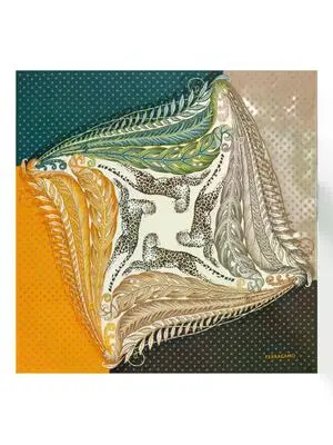 FERRAGAMO Madras-print Silk Foulard - Green