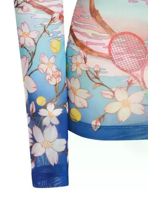 Casablanca Graphic Print High Neck Long Sleeve Top - Blue