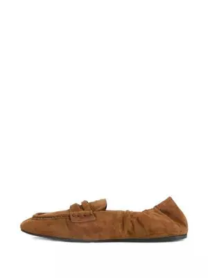 Miu Miu Ruched Suede Loafers - Brown