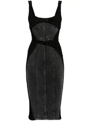 MUGLER Mugler Panelled Denim Midi Dress Black