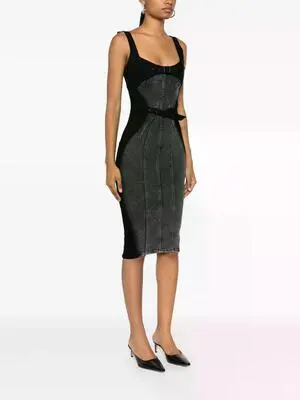 MUGLER Panelled Denim Midi Dress - Black