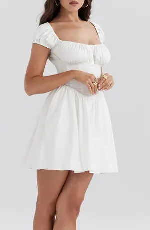 House Of Cb Nala Puff Sleeve Stretch Cotton Blend Minidress
