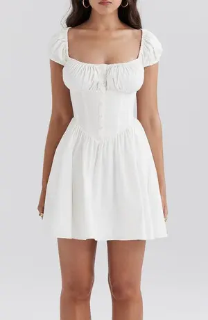 House Of Cb Nala Puff Sleeve Stretch Cotton Blend Minidress