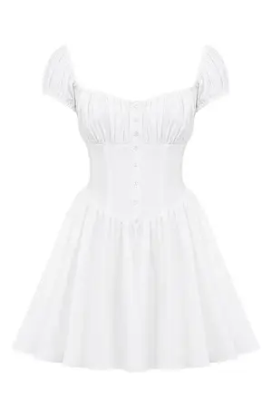 House Of Cb Nala Puff Sleeve Stretch Cotton Blend Minidress