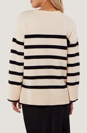 Matty M. Striped Crewneck Sweater - Ivory/black