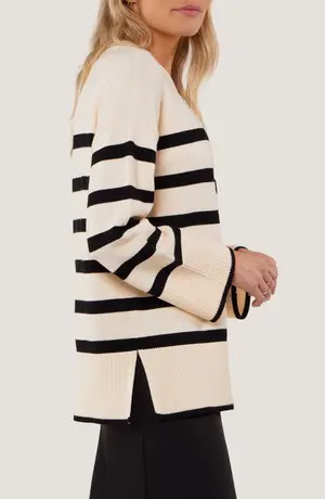 Matty M. Striped Crewneck Sweater - Ivory/black