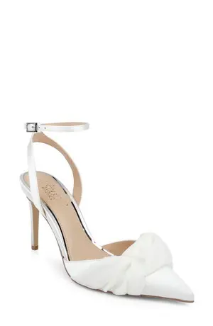 Badgley Mischka Federica Ankle Strap Pointed Toe Pump - Ivory Satin