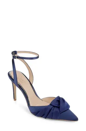 Badgley Mischka Federica Ankle Strap Pointed Toe Pump - Navy Satin