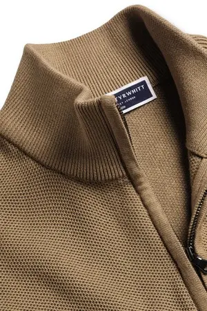 CHARLES TYRWHITT Cotton Zip Neck Sweater - Camel