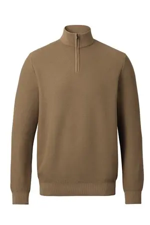 CHARLES TYRWHITT Cotton Zip Neck Sweater - Camel