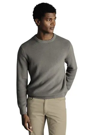 CHARLES TYRWHITT Cotton Rib Crew Neck Sweater - Grey