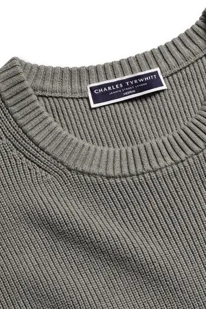 CHARLES TYRWHITT Cotton Rib Crew Neck Sweater - Grey