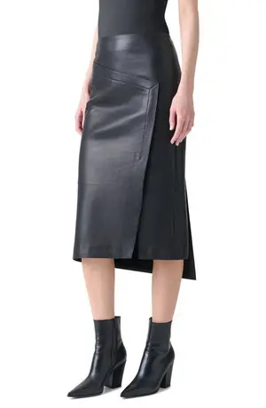Akris Lambskin Leather Asymmetric Midi Skirt