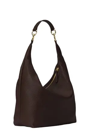 HYER GOODS Leather Hobo Ring Bag - Dark Chocolate