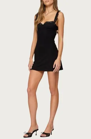 EDIKTED Lace Trim Mini Dress