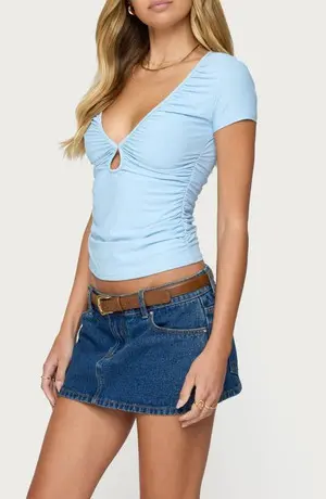 EDIKTED Burkley Keyhole Gathered Top - Light-blue