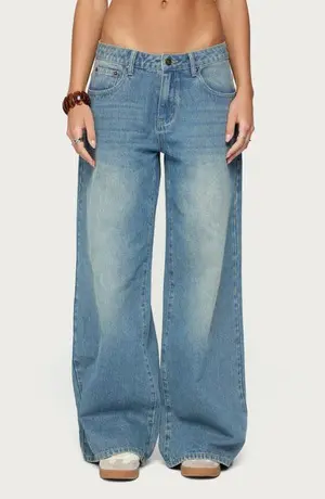 EDIKTED Logo Graphic Wide Leg Jeans