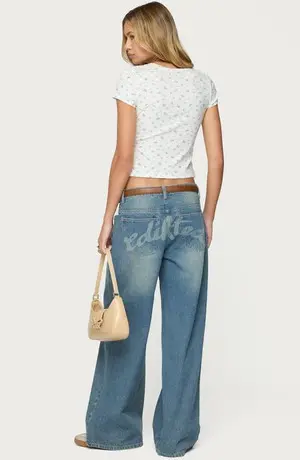 EDIKTED Logo Graphic Wide Leg Jeans