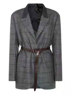 Brunello Cucinelli Belted Check Pattern Blazer