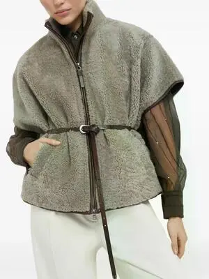 Brunello Cucinelli Shearling Jacket With Monili Chain Detail