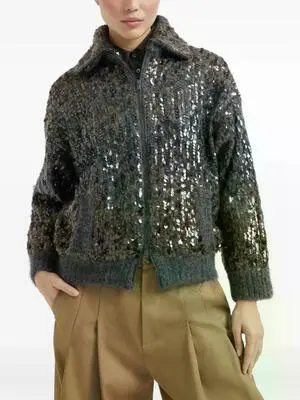 Brunello Cucinelli Embroidered Cardigan - Grey
