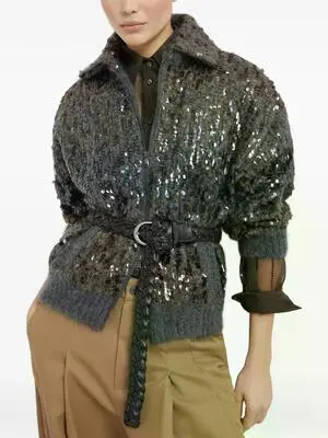 Brunello Cucinelli Embroidered Cardigan - Grey