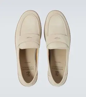 Brunello Cucinelli Suede Penny Loafers - Beige